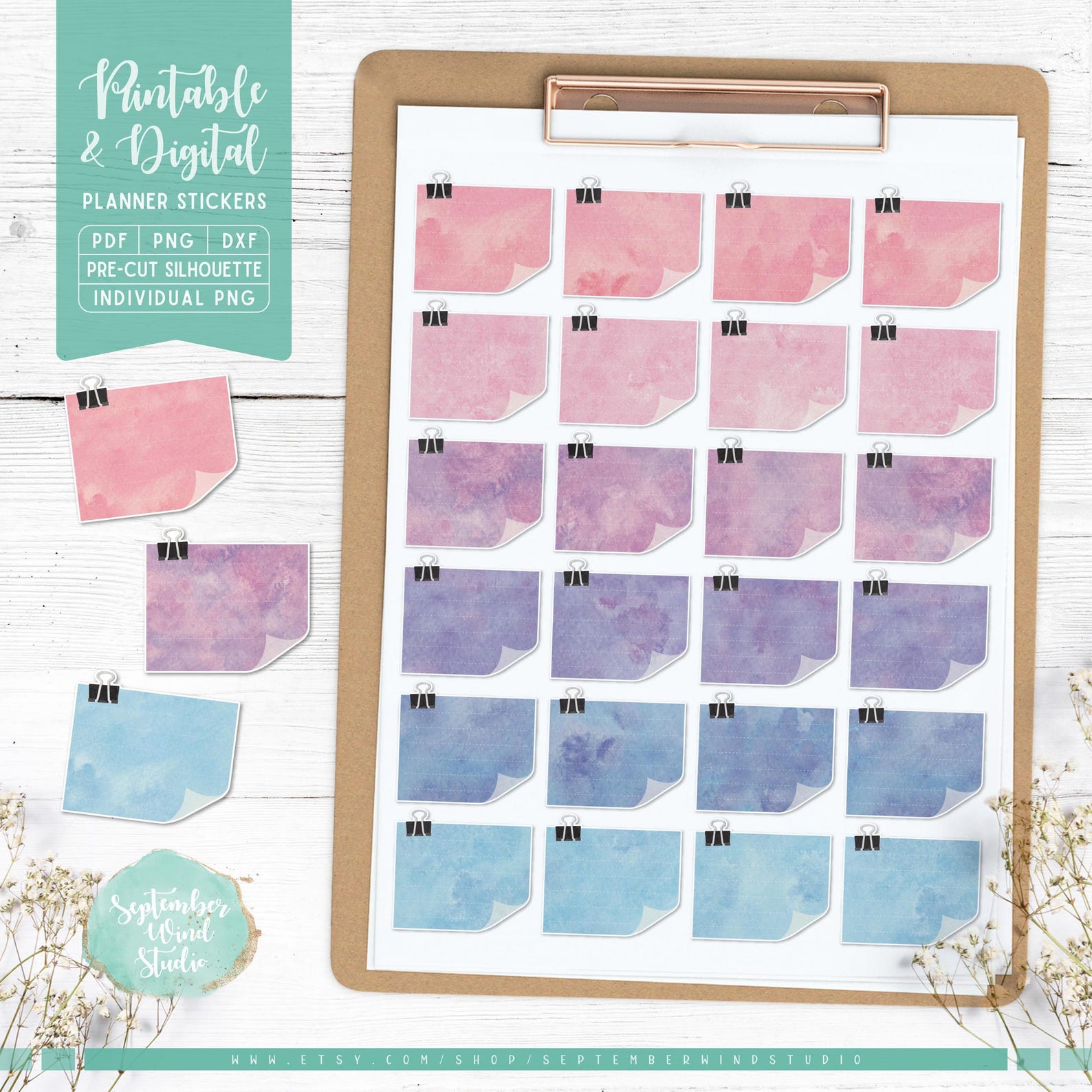 Watercolor Sticky Note Planner Stickers: Printable & Digital (PDF ...