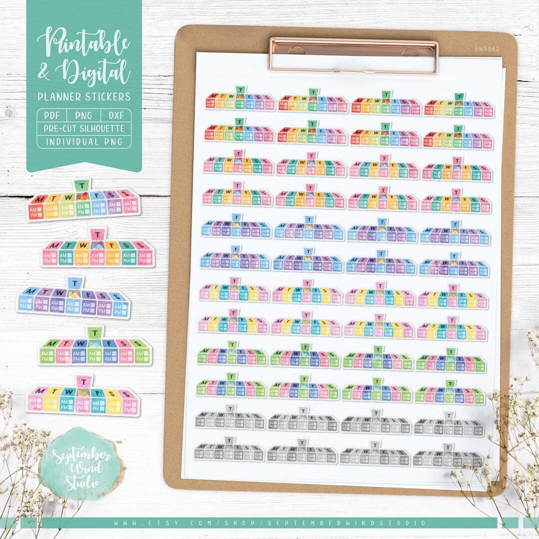 Pill Box Printable Planner Stickers, Pill Digital Stickers, Medication ...