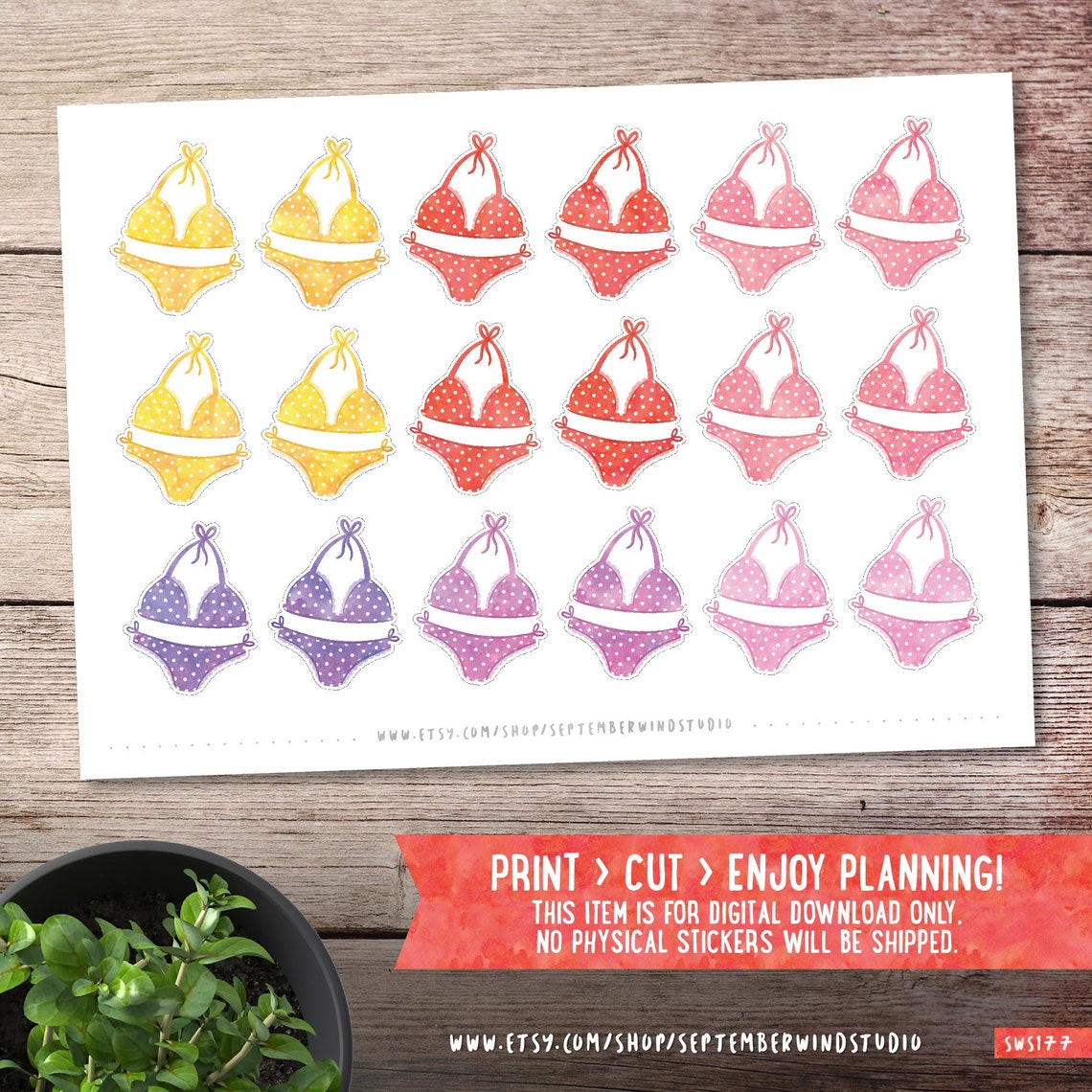 Bikini Printable Planner Stickers Bikini Stickers Watercolor | Etsy