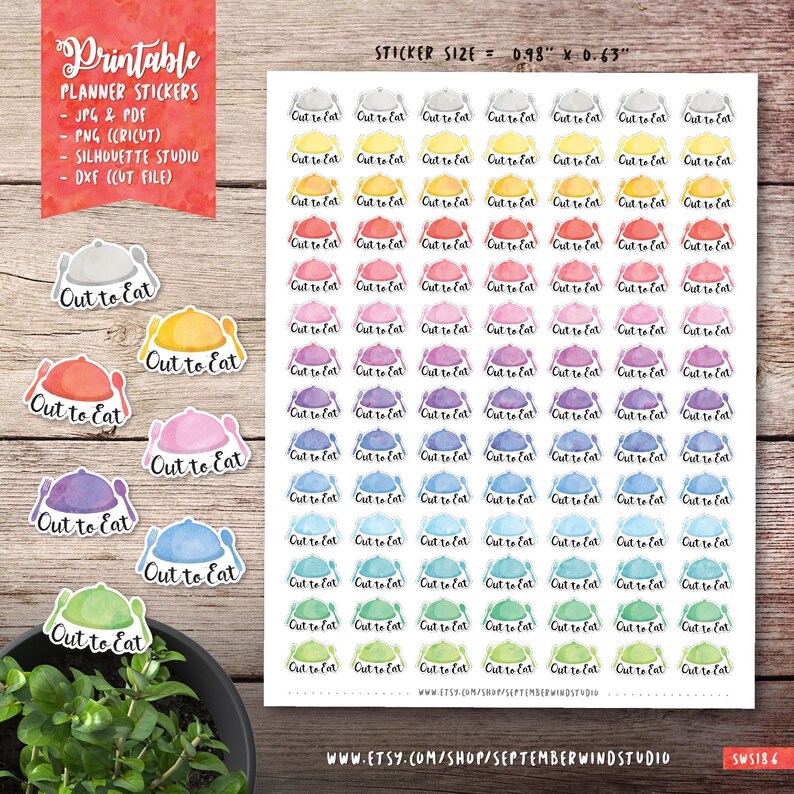 Out to Eat Printable Planner Stickers Watercolor Stickers - Etsy