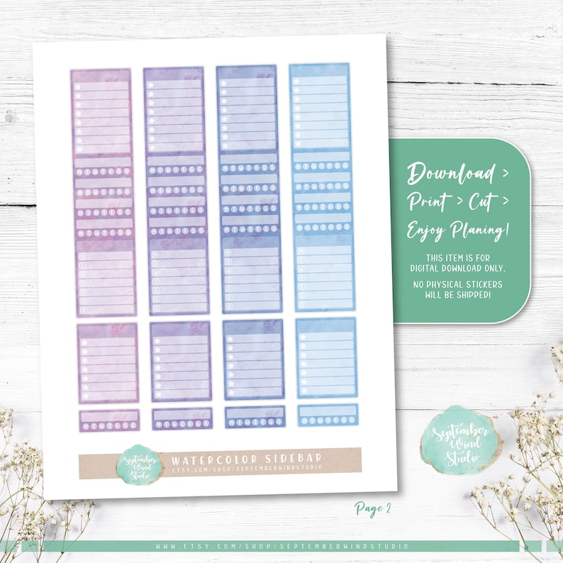 Sidebar Planner Stickers: Printable & Digital (PDF, Cricut, Silhouette ...