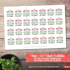 No School Printable Planner Stickers, School Stickers, Watercolor ...