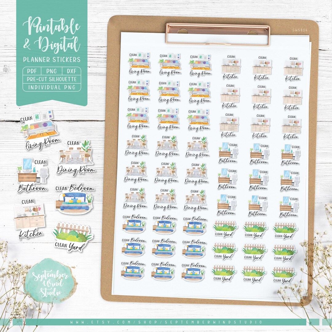 House Cleaning Printable Planner Stickers, Cleaning Digital Stickers ...