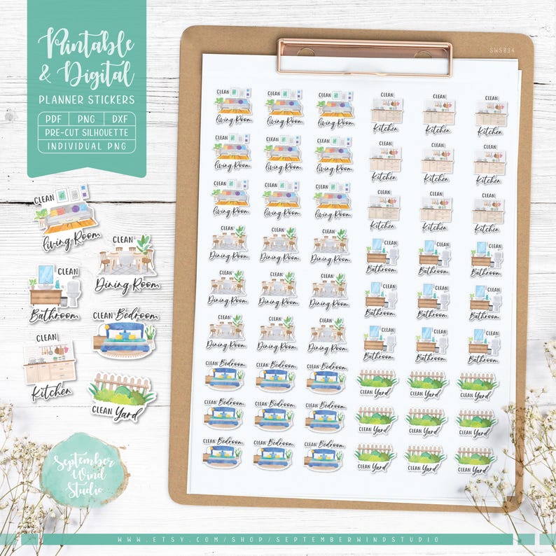 House Cleaning Planner Stickers: Printable & Digital (PDF, Cricut ...