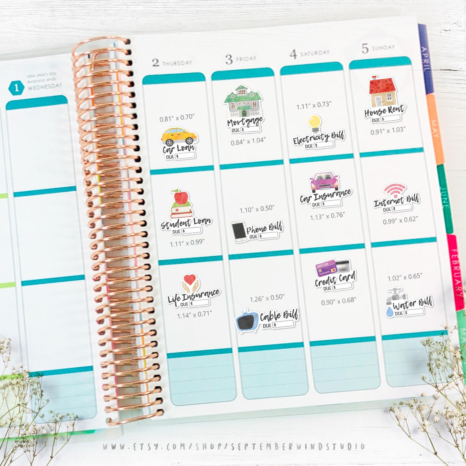 Payment Due Printable Planner Stickers, Watercolor Payment Stickers ...