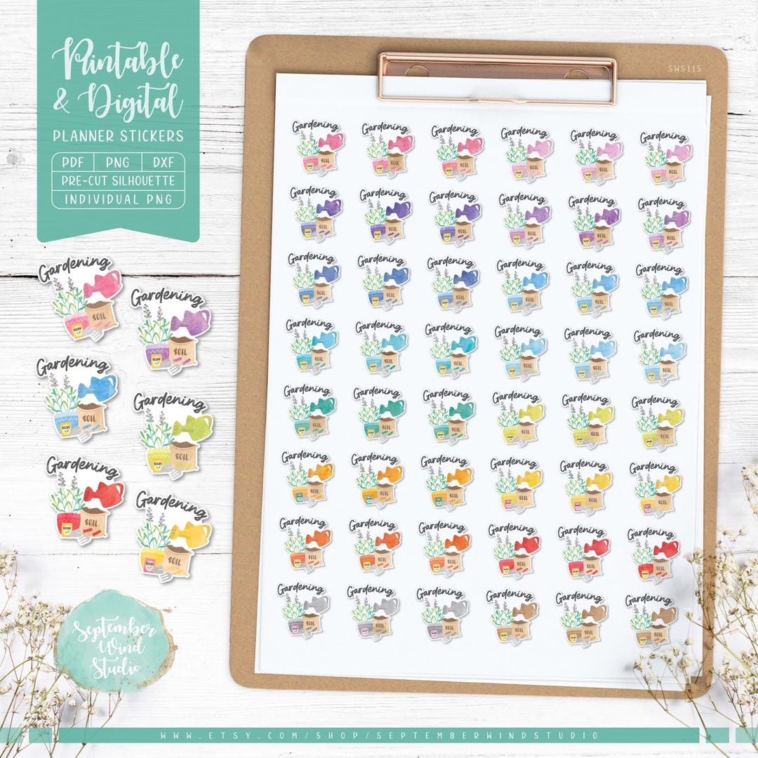 Gardening Printable Planner Stickers, Gardening Digital Stickers, Pre ...