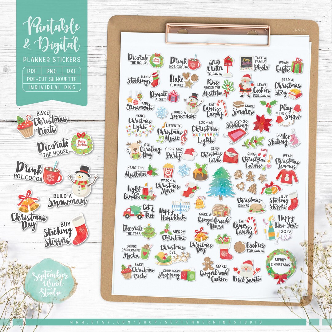 Christmas Bucket List Printable Planner Stickers, Christmas Digital ...