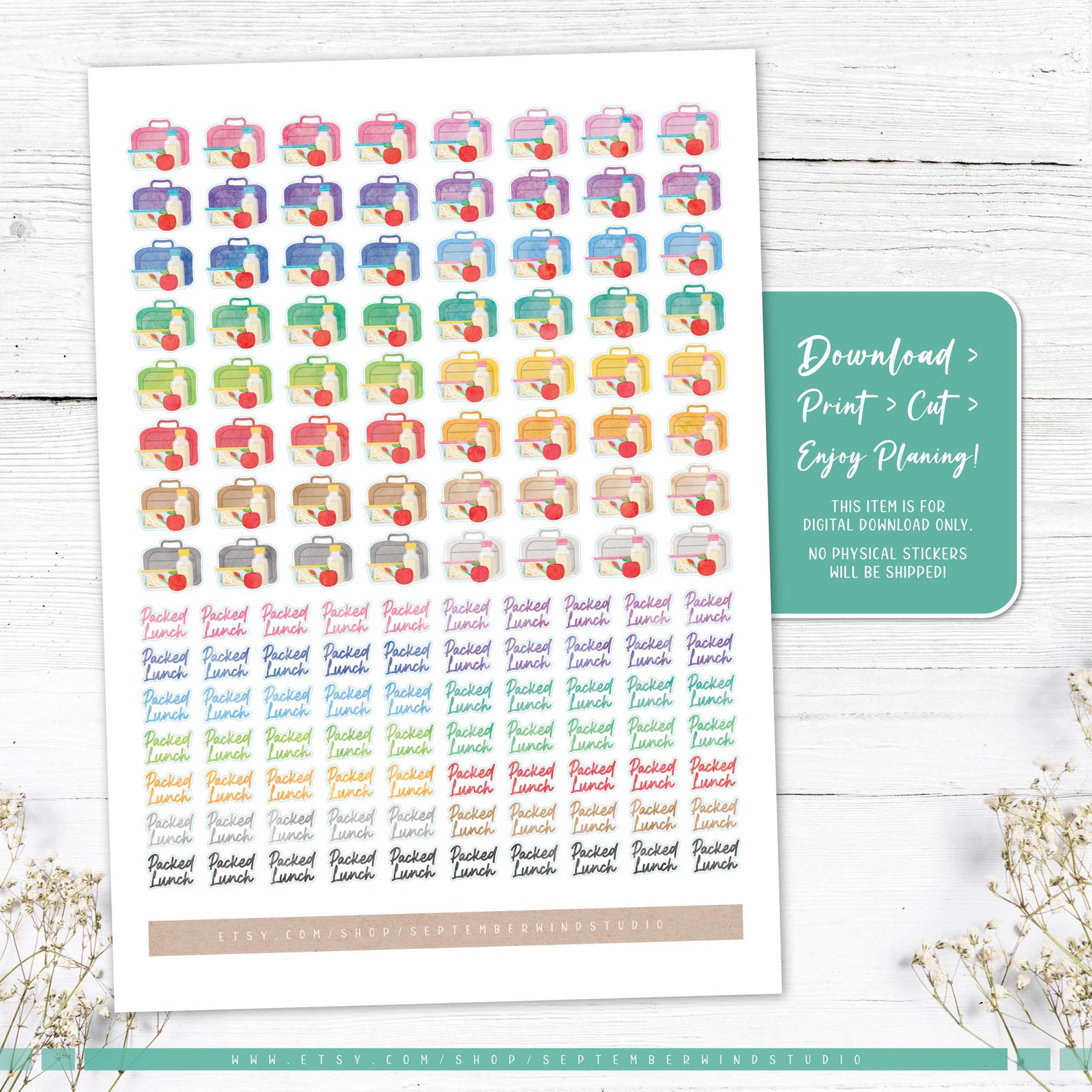 Packed Lunch Planner Stickers, Printable & Digital (PDF, PNG) - Etsy