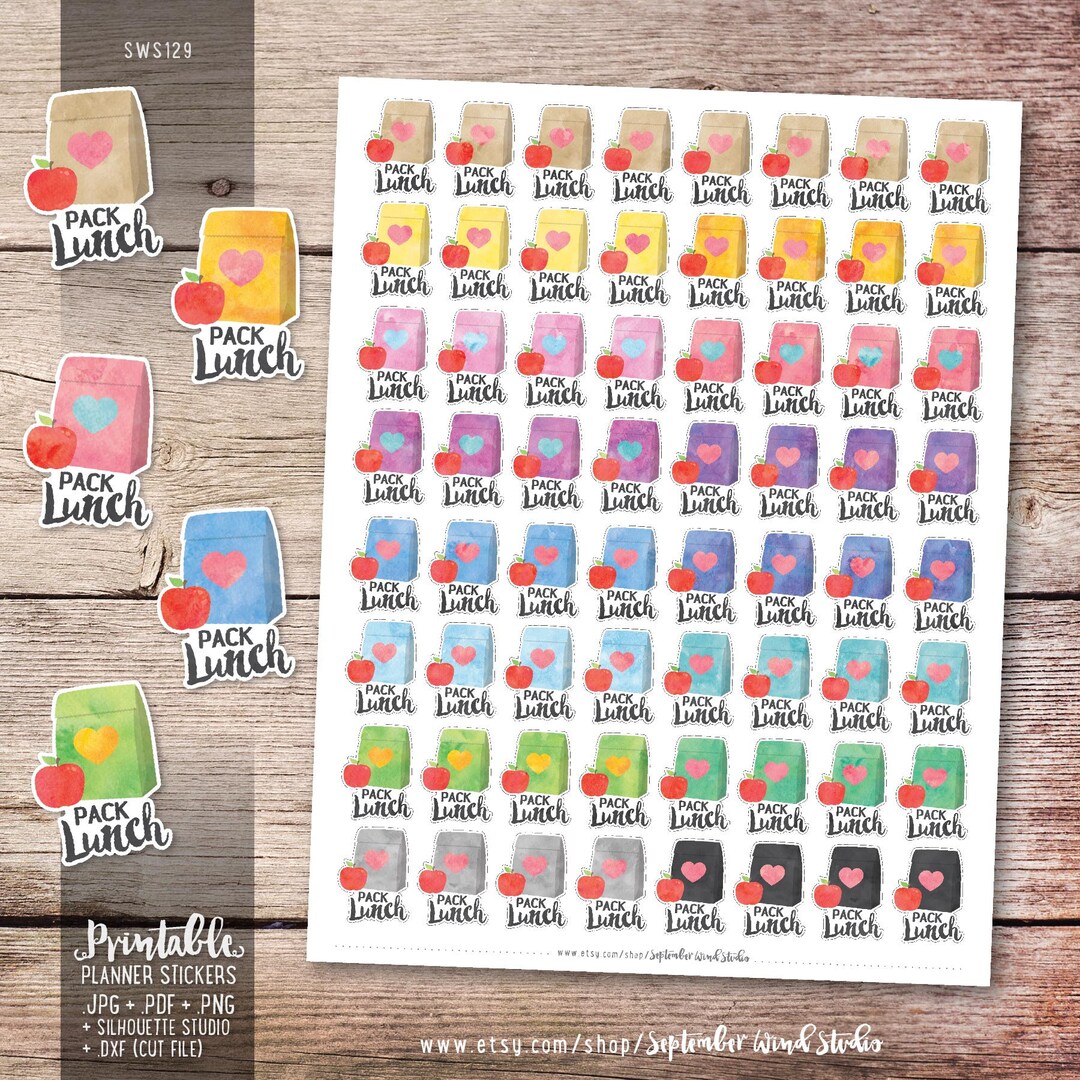Pack Lunch Printable Planner Stickers Pack Lunch Stickers - Etsy
