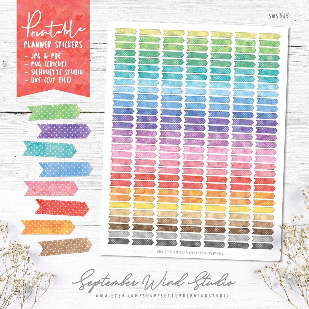 Ribbon Banner Printable Planner Stickers, Ribbon Watercolor Stickers ...