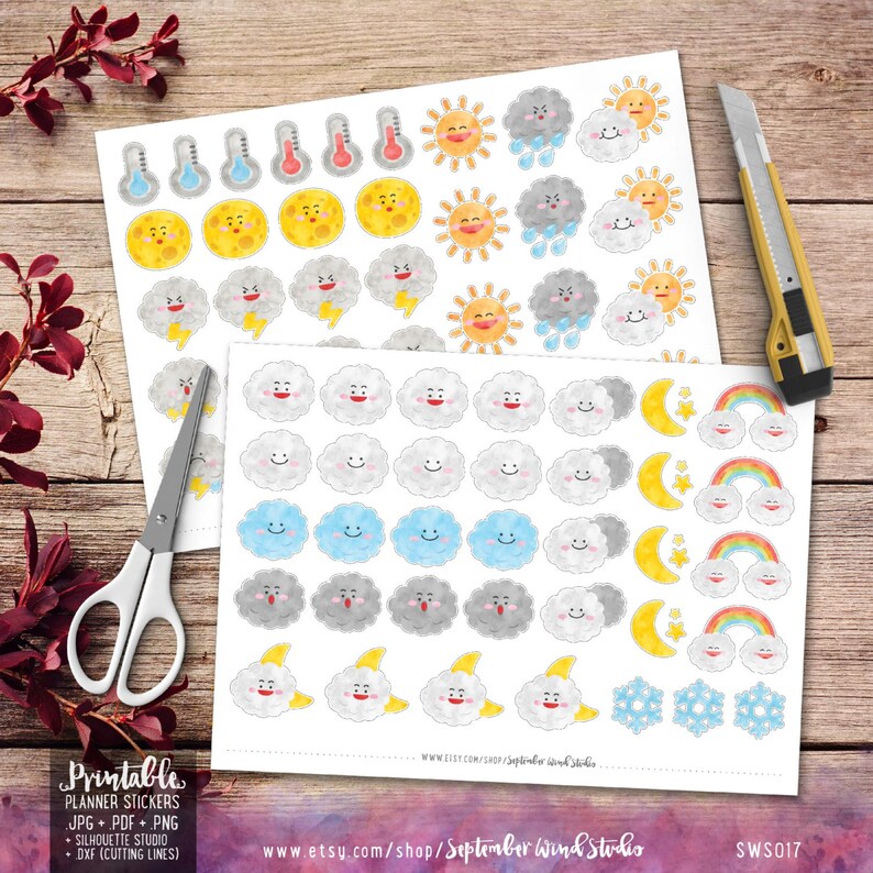 Weather Printable Planner Stickers Weather Stickers Erin | Etsy