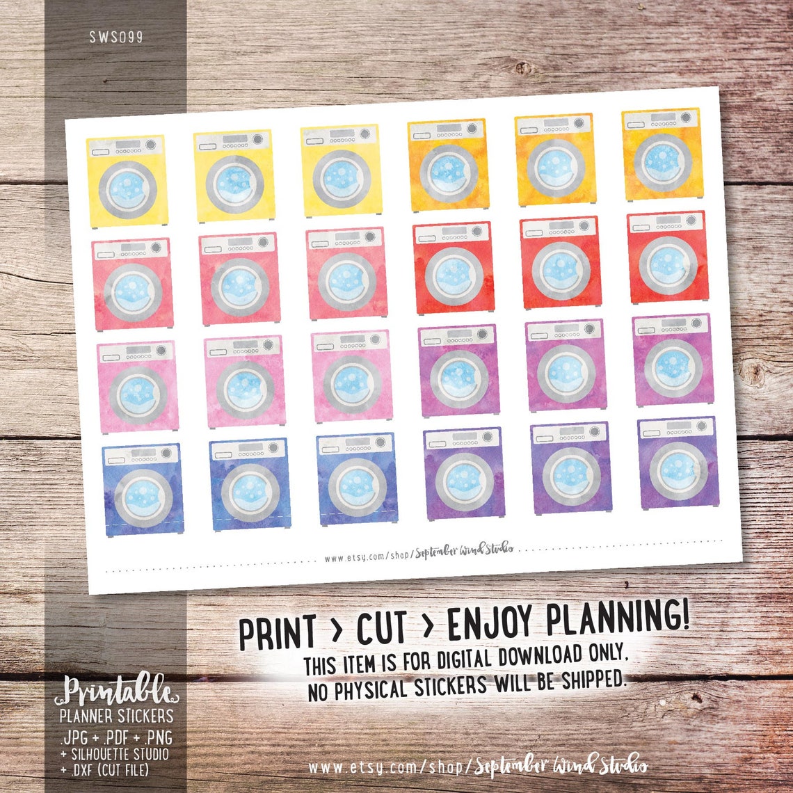 Wash Machine Printable Planner Stickers Watercolor Laundry | Etsy