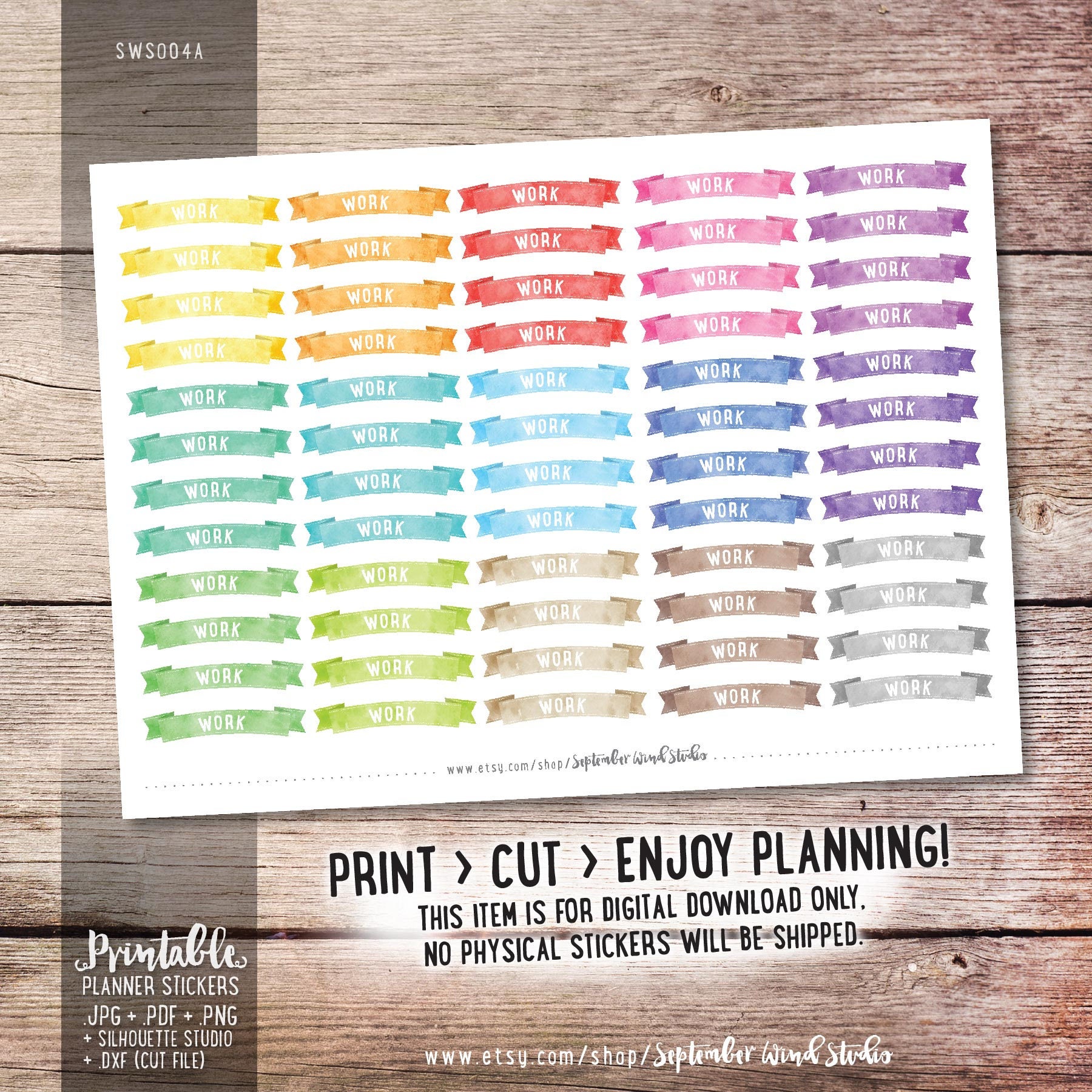 Work & Personal Ribbon Printable Planner Stickers Erin | Etsy