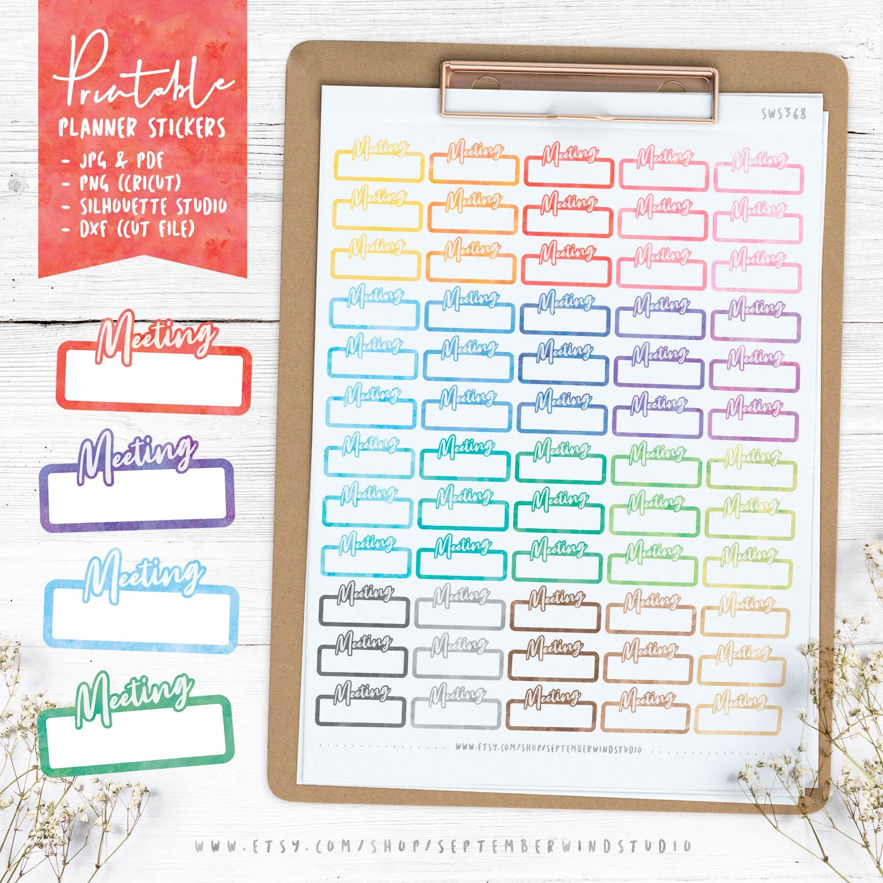 Meeting Printable Planner Stickers Watercolor Planner - Etsy