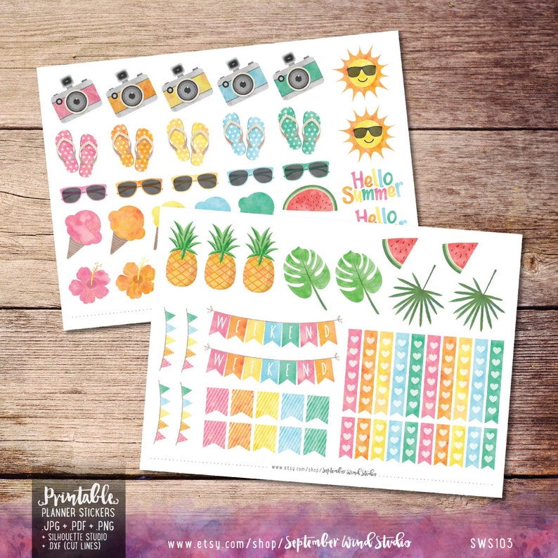 Summer Printable Planner Stickers Summer Stickers Weekly | Etsy