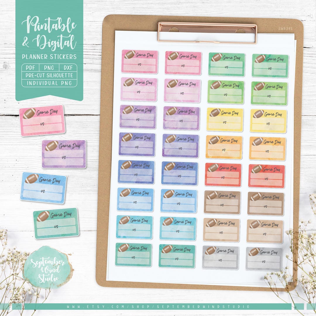Football Printable Planner Stickers, Game Day Digital Stickers ...