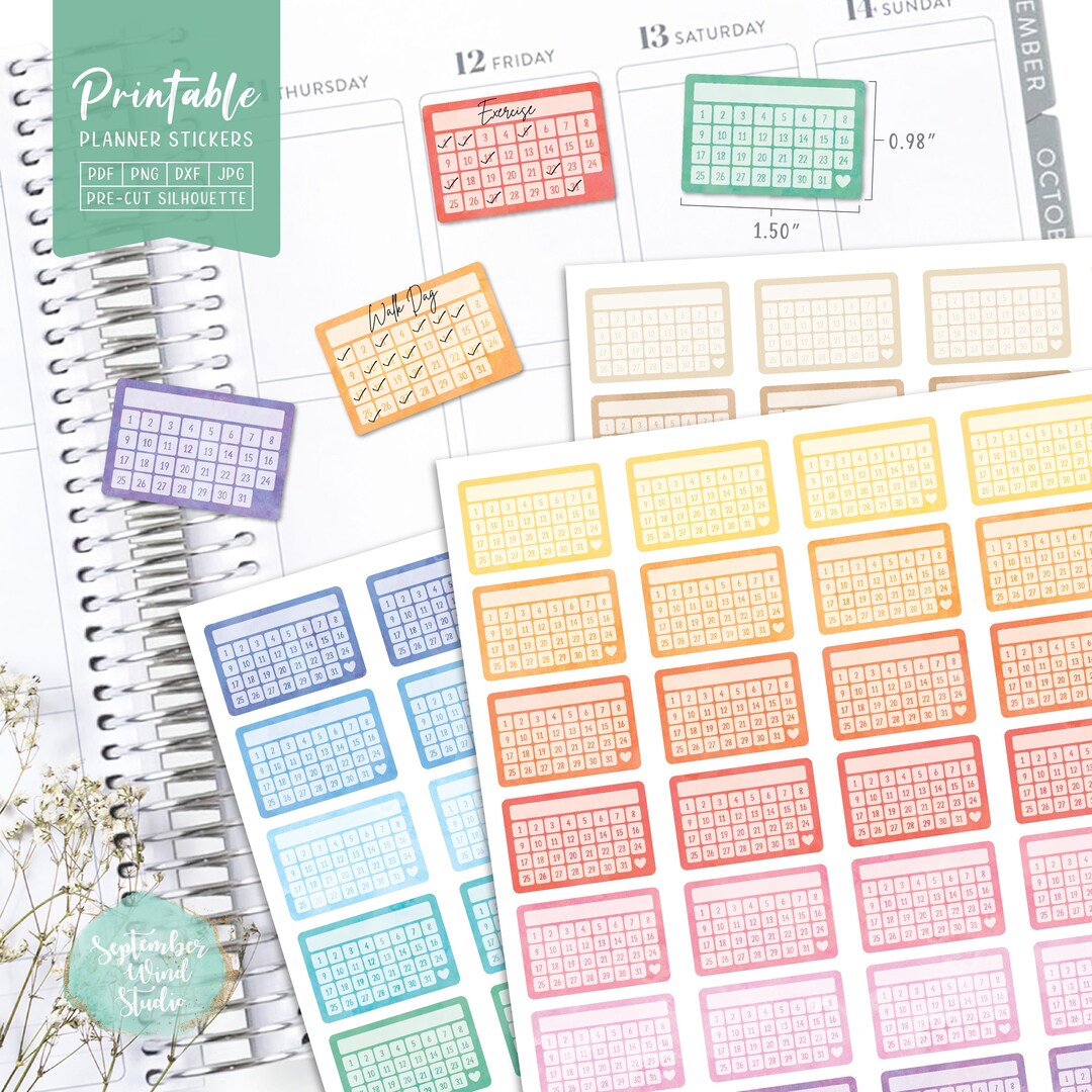 Monthly Habit Tracker Printable Planner Stickers, Watercolor Stickers ...