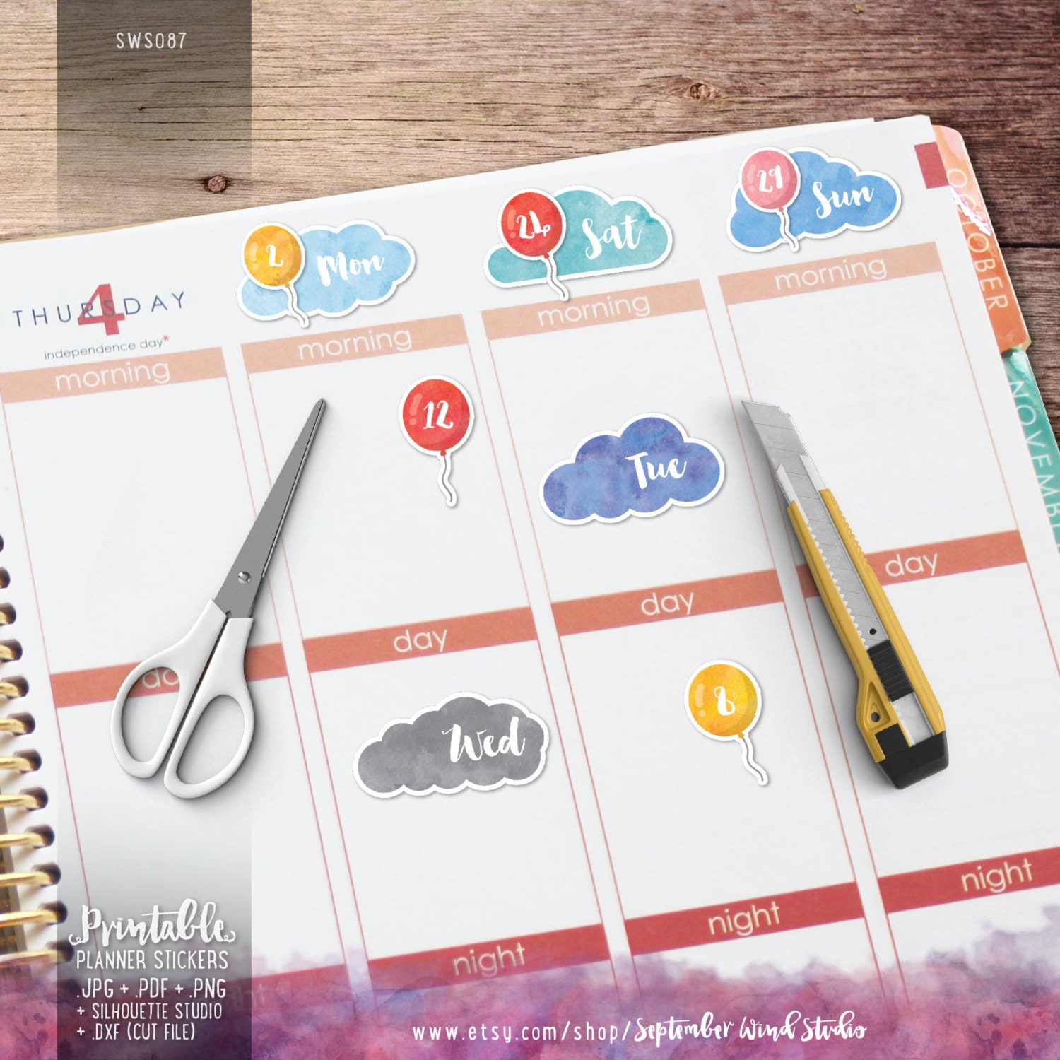 Date Cover Printable Planner Stickers Watercolor Stickers | Etsy