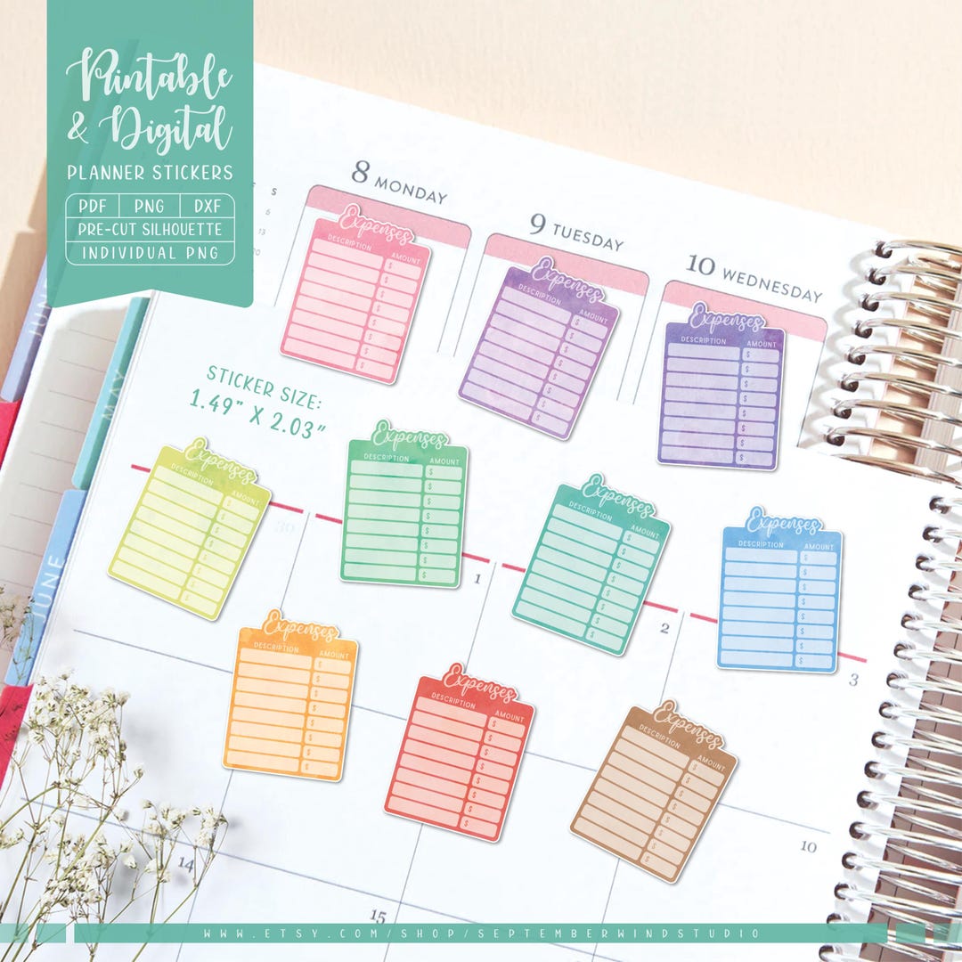 Expenses Printable Planner Stickers, Expenses List, Expenses Tracker ...