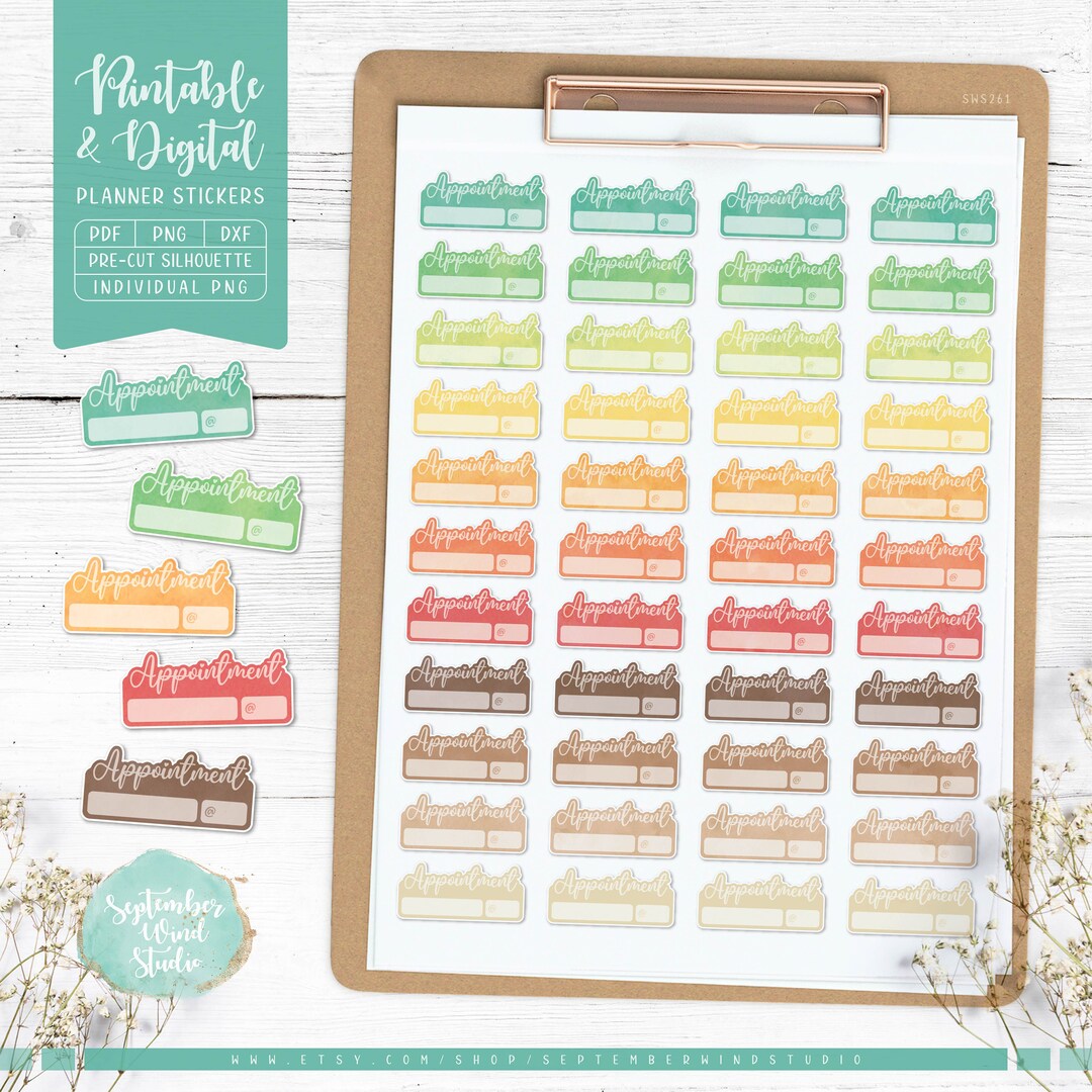 Appointment Printable Planner Stickers, Watercolor Label Planner ...