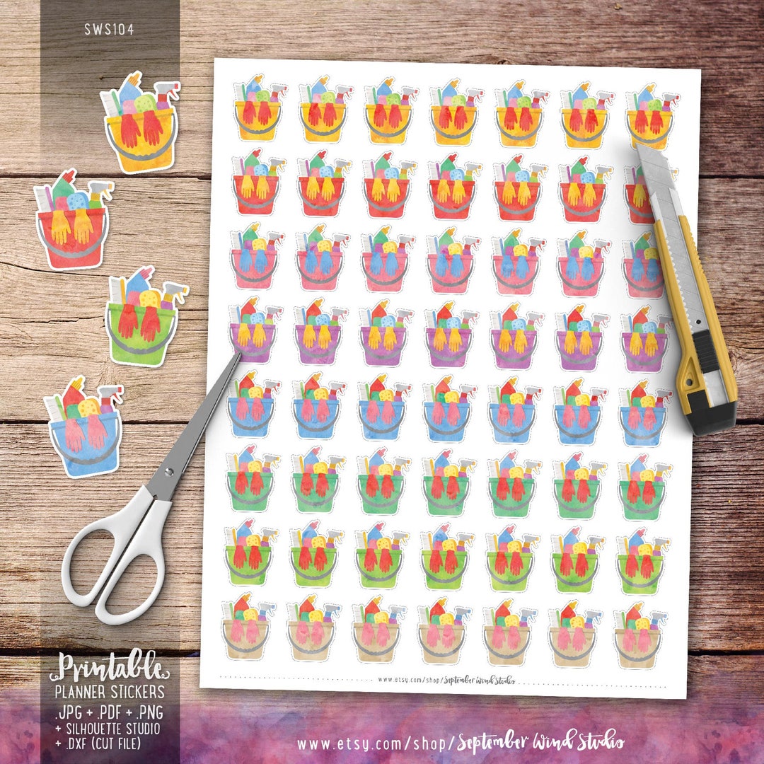 Cleaning Bucket Printable Planner Stickers, Watercolor Cleaning ...
