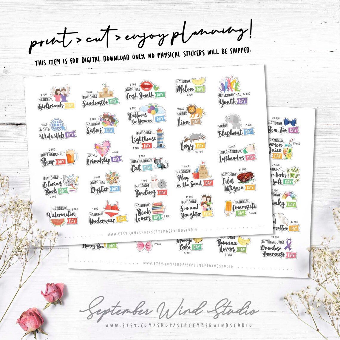 August Wacky Holidays Printable Planner Stickers Watercolor - Etsy