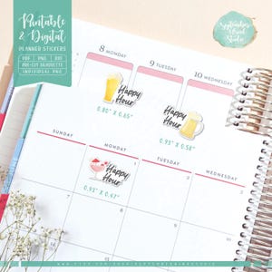 Happy Hour Printable Planner Stickers, Happy Hour Digital Stickers, Pre ...