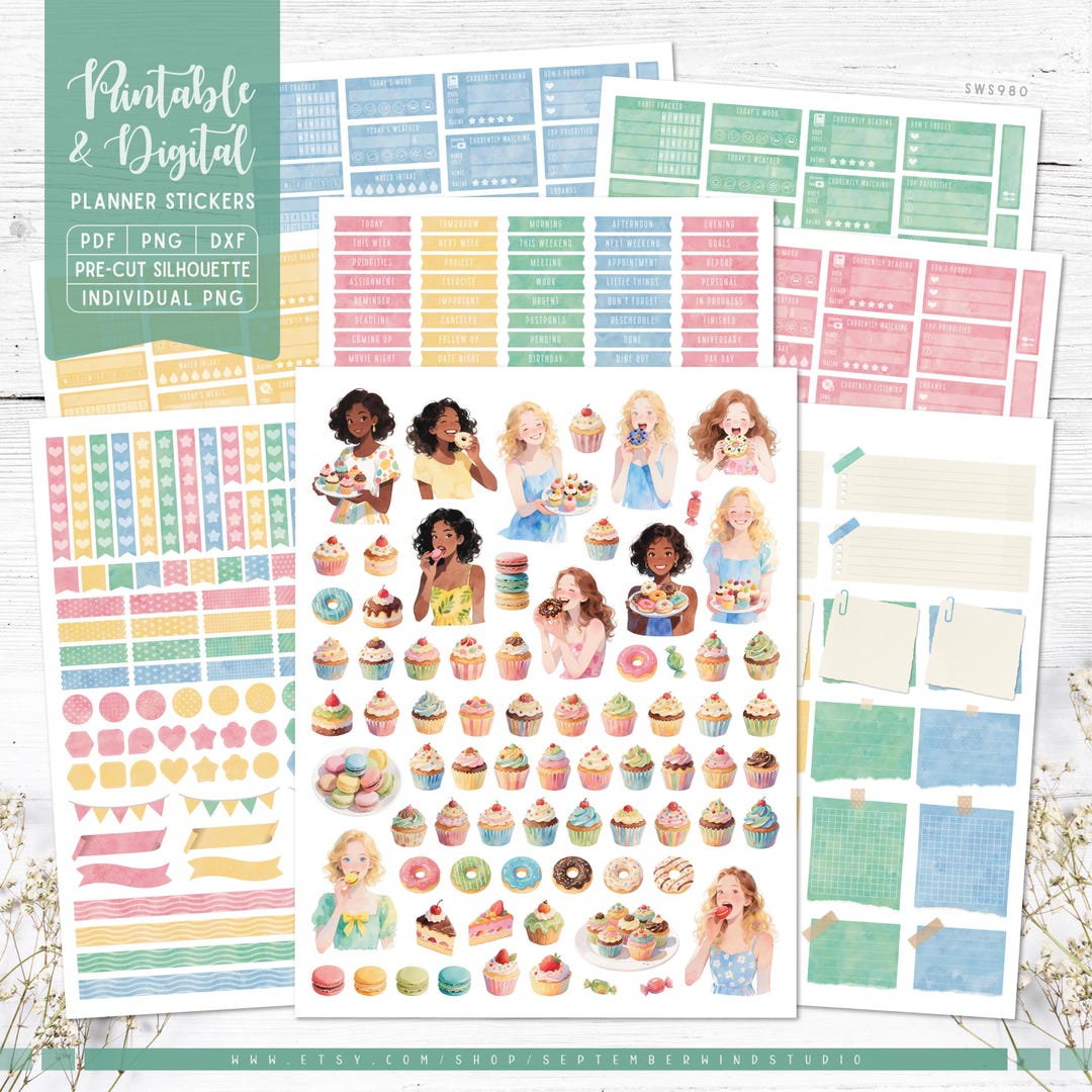 Sweet Dessert Printable & Digital Planner Stickers, Cupcake Stickers ...