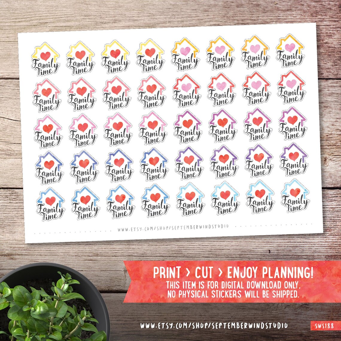 Family Time Printable Planner Stickers Family Time Stickers | Etsy