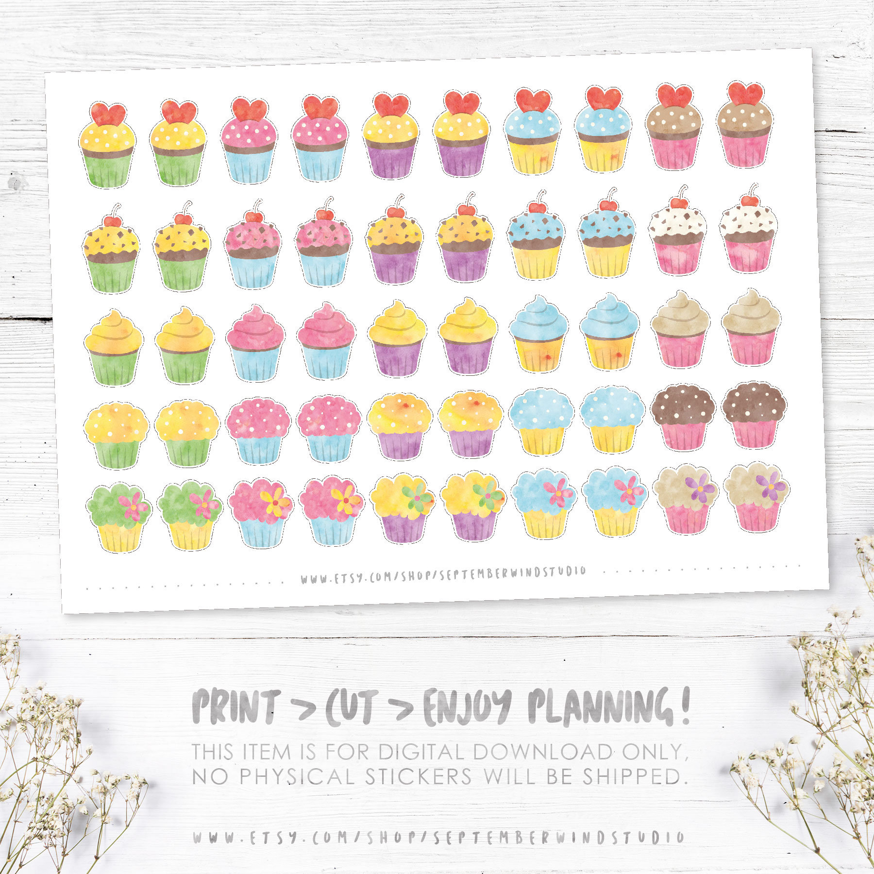 Cupcakes Printable Planner Stickers Scrapbooking Erin | Etsy