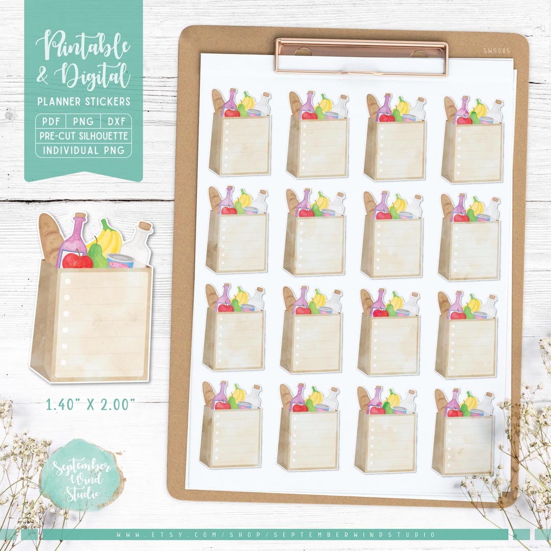 Grocery List Printable & Digital Planner Stickers, Grocery Shopping ...