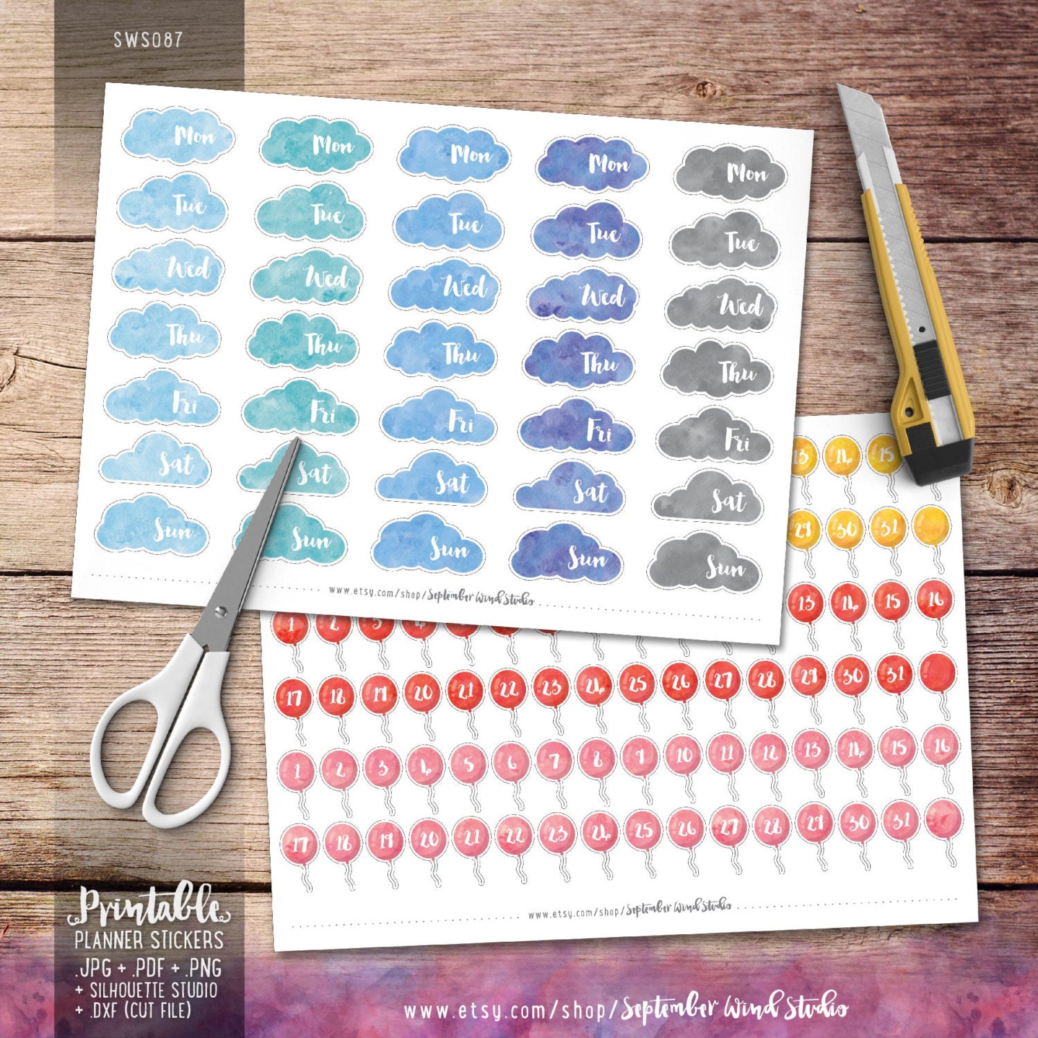 Date Cover Printable Planner Stickers Watercolor Stickers | Etsy