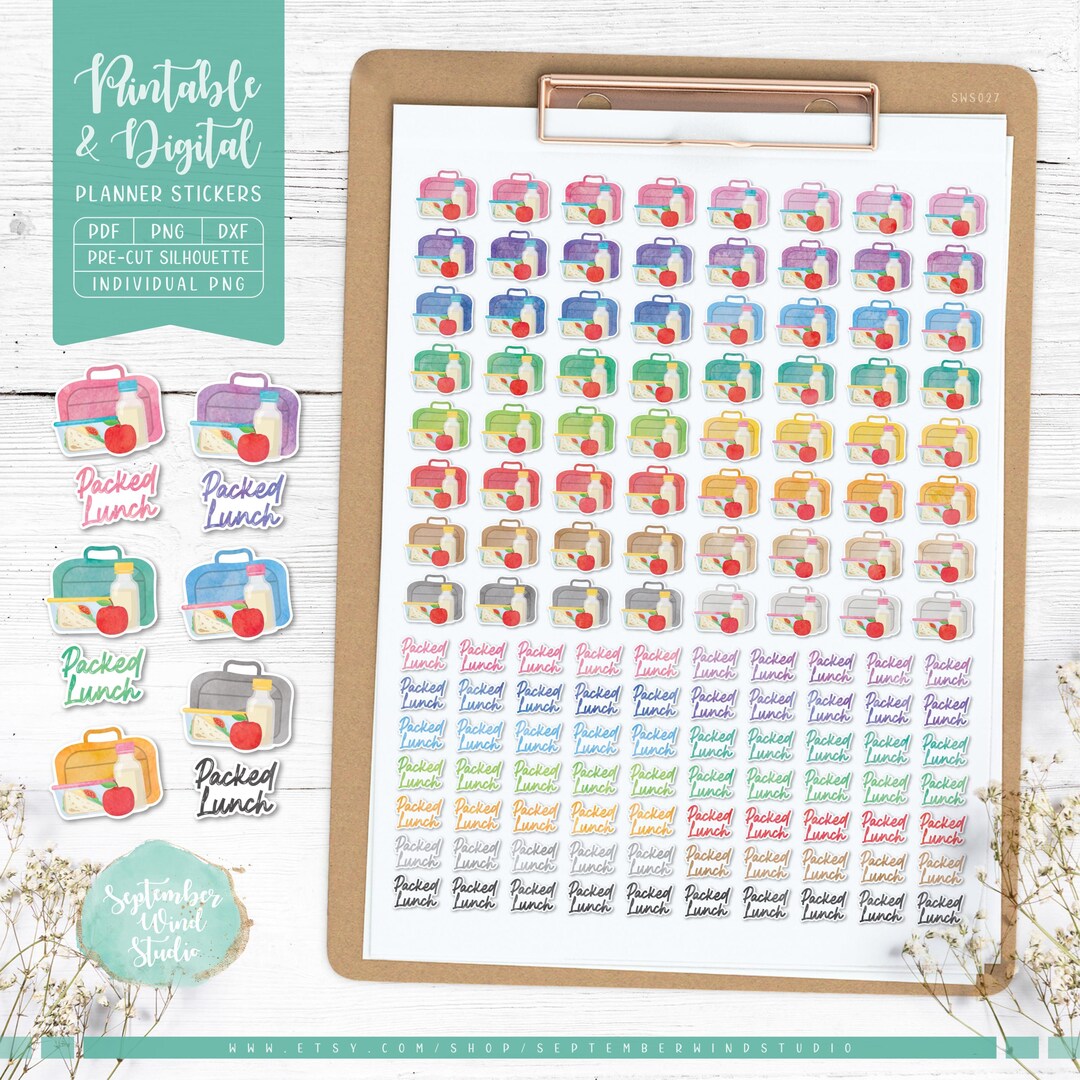 Packed Lunch Printable Planner Stickers, Packed Lunch Digital Stickers ...