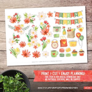 Spring Floral Printable Planner Stickers, Floral Weekly Kit Printable ...