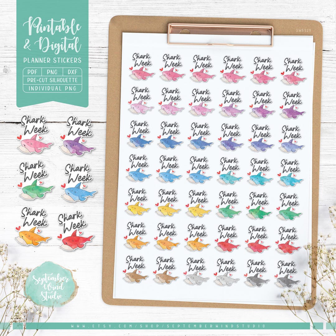 Shark Week Planner Stickers: Printable & Digital (PDF, Cricut ...