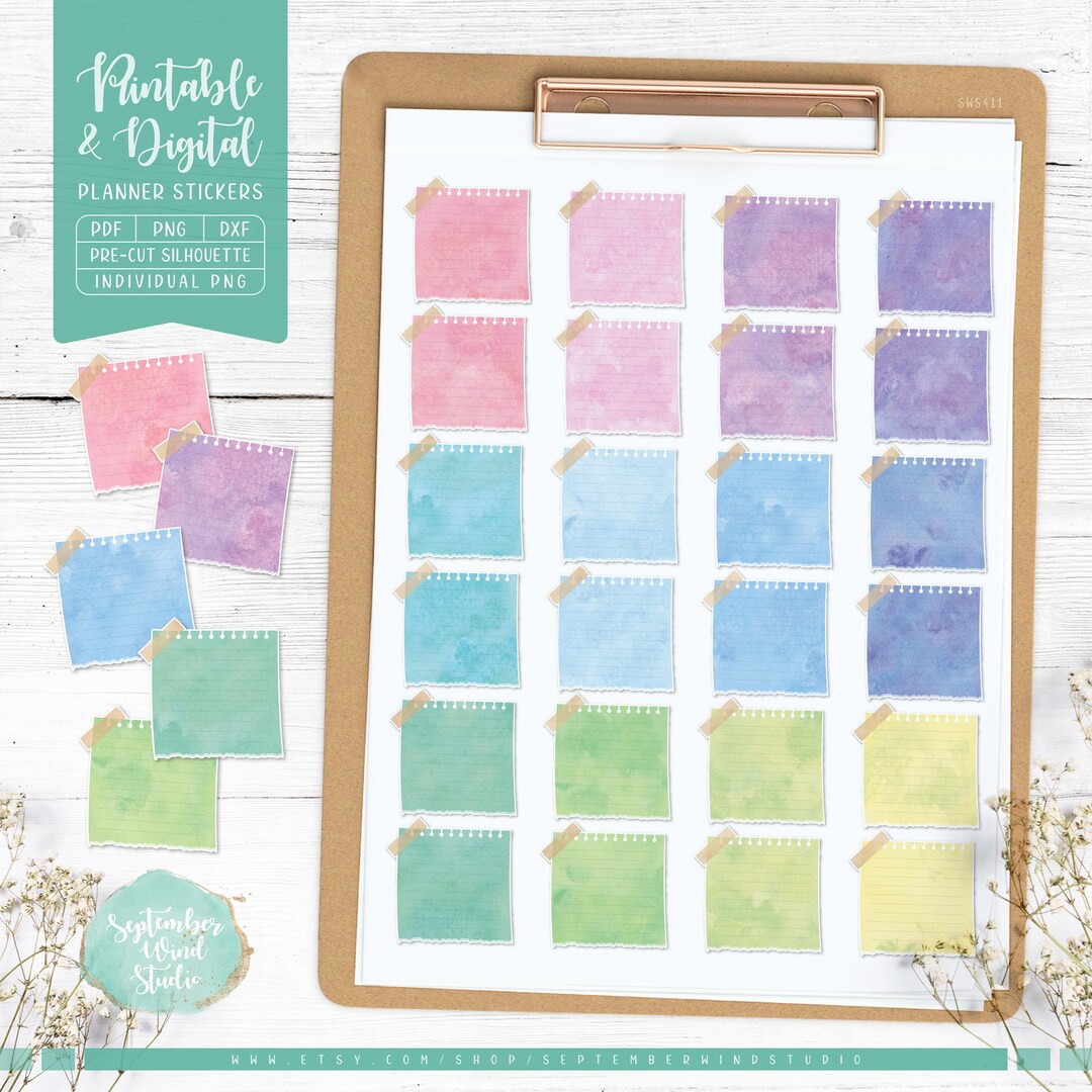 Note Papers Printable & Digital Planner Stickers, Sticky Note ...