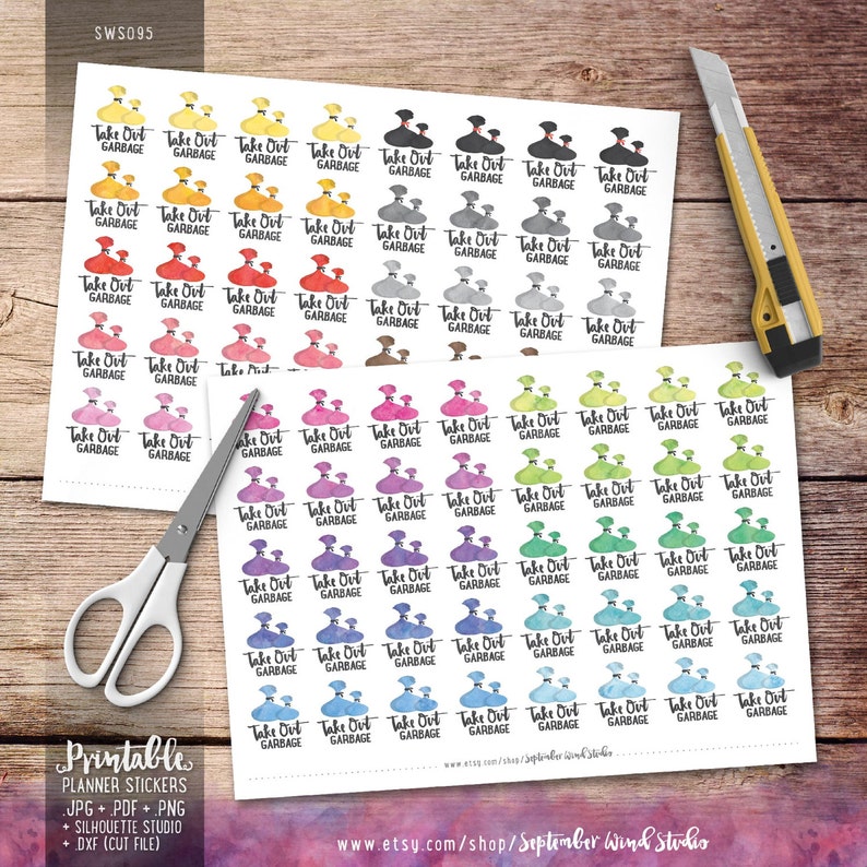 Take Out Garbage Printable Planner Stickers Watercolor | Etsy