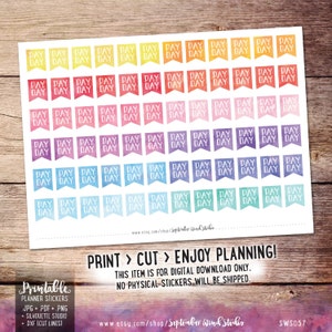 Payday Flag Printable Planner Stickers, Watercolor Payday Flag Stickers ...