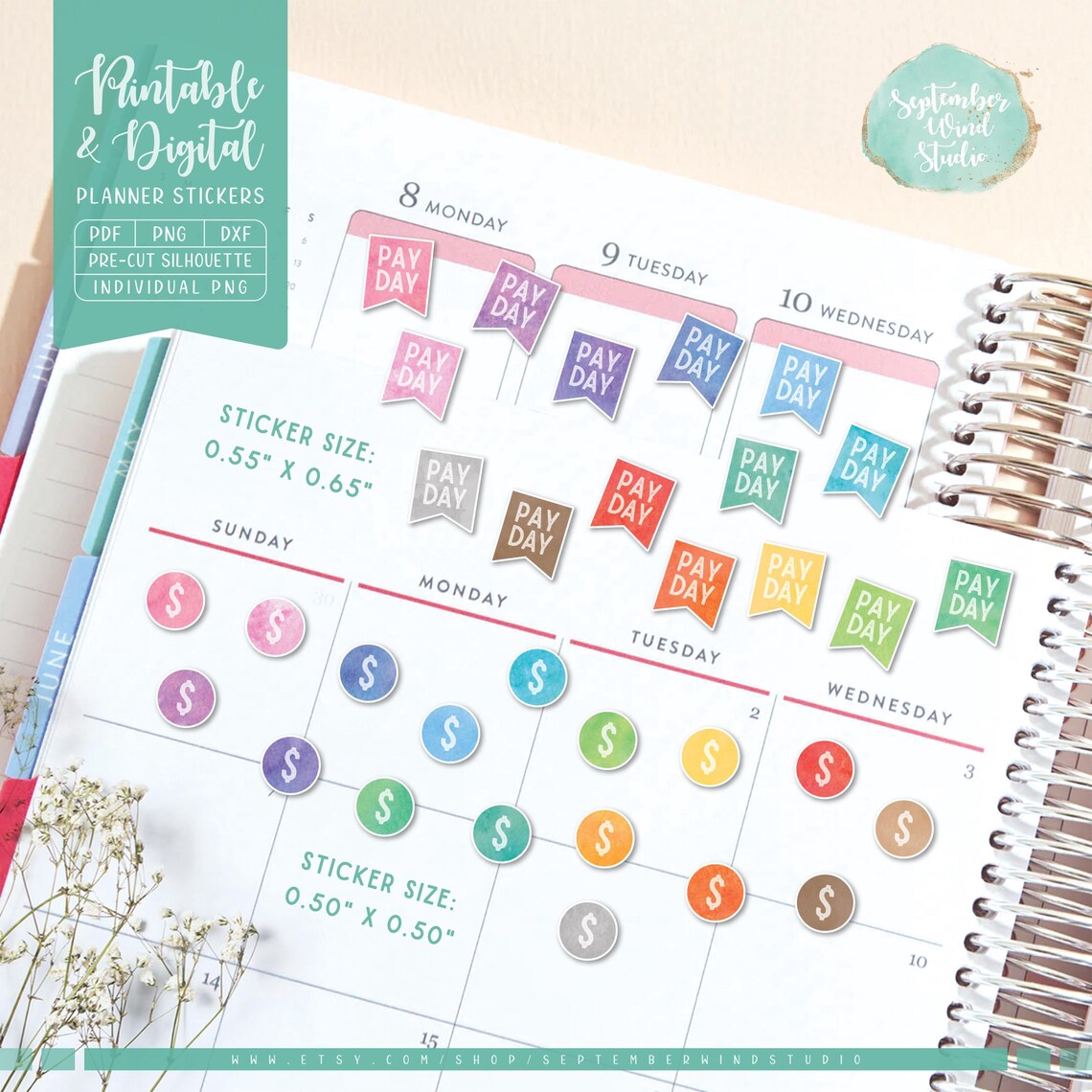 Payday Planner Stickers: Printable & Digital (PDF, Cricut PNG ...
