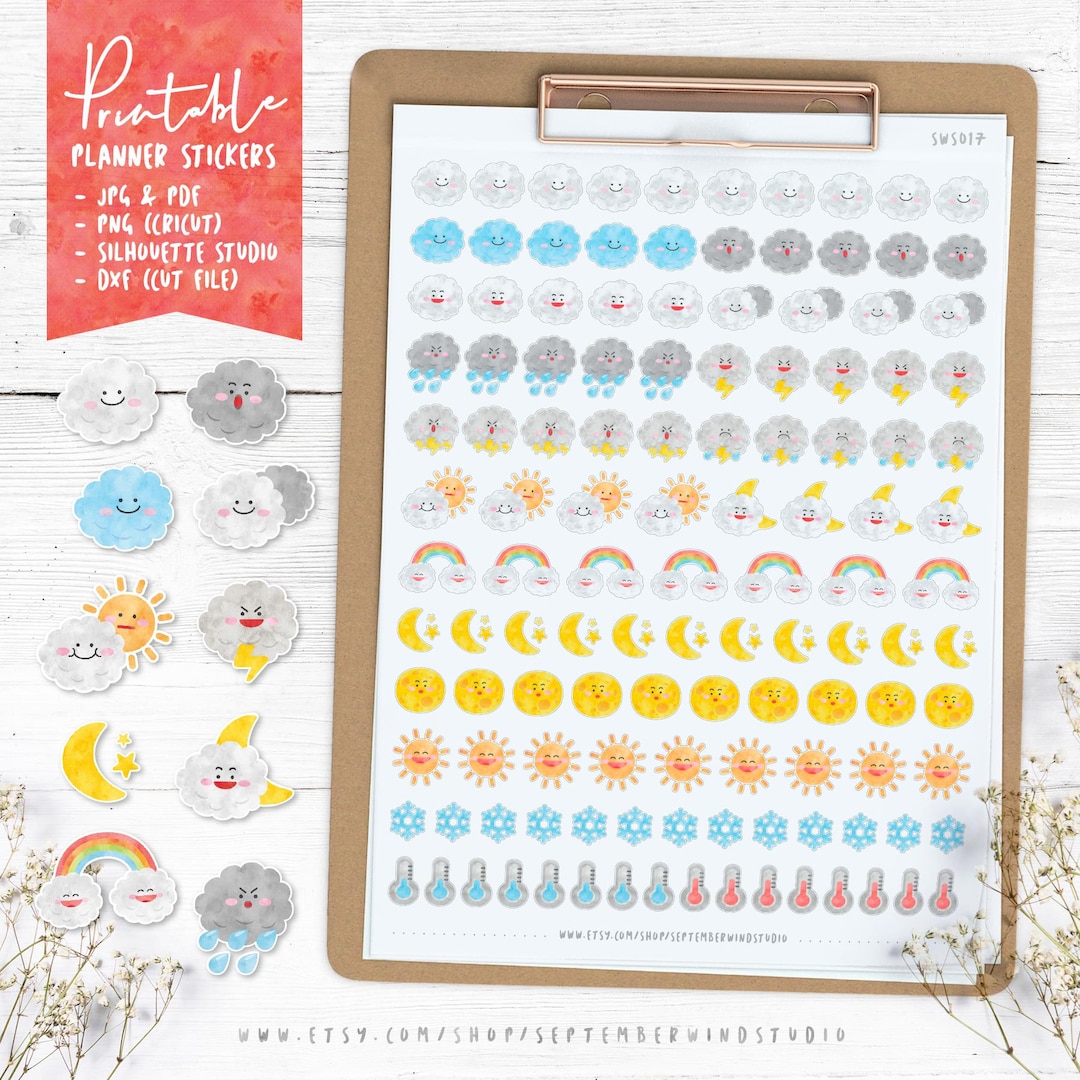 Weather Printable Planner Stickers, Weather Stickers, Erin Condren ...