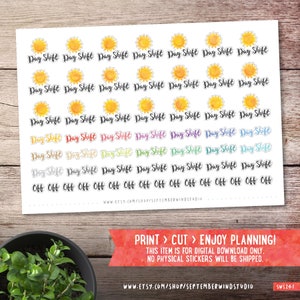 Work Shift Printable Planner Stickers, Day Shift Stickers, Night Shift ...