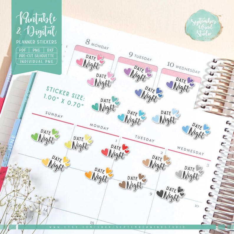Date Night Planner Stickers: Printable, Digital, Pre-cropped PNG (PDF ...