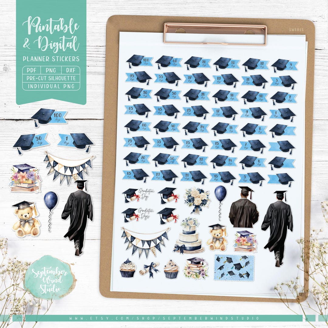 Graduation Countdown Printable & Digital Planner Stickers, Graduation ...
