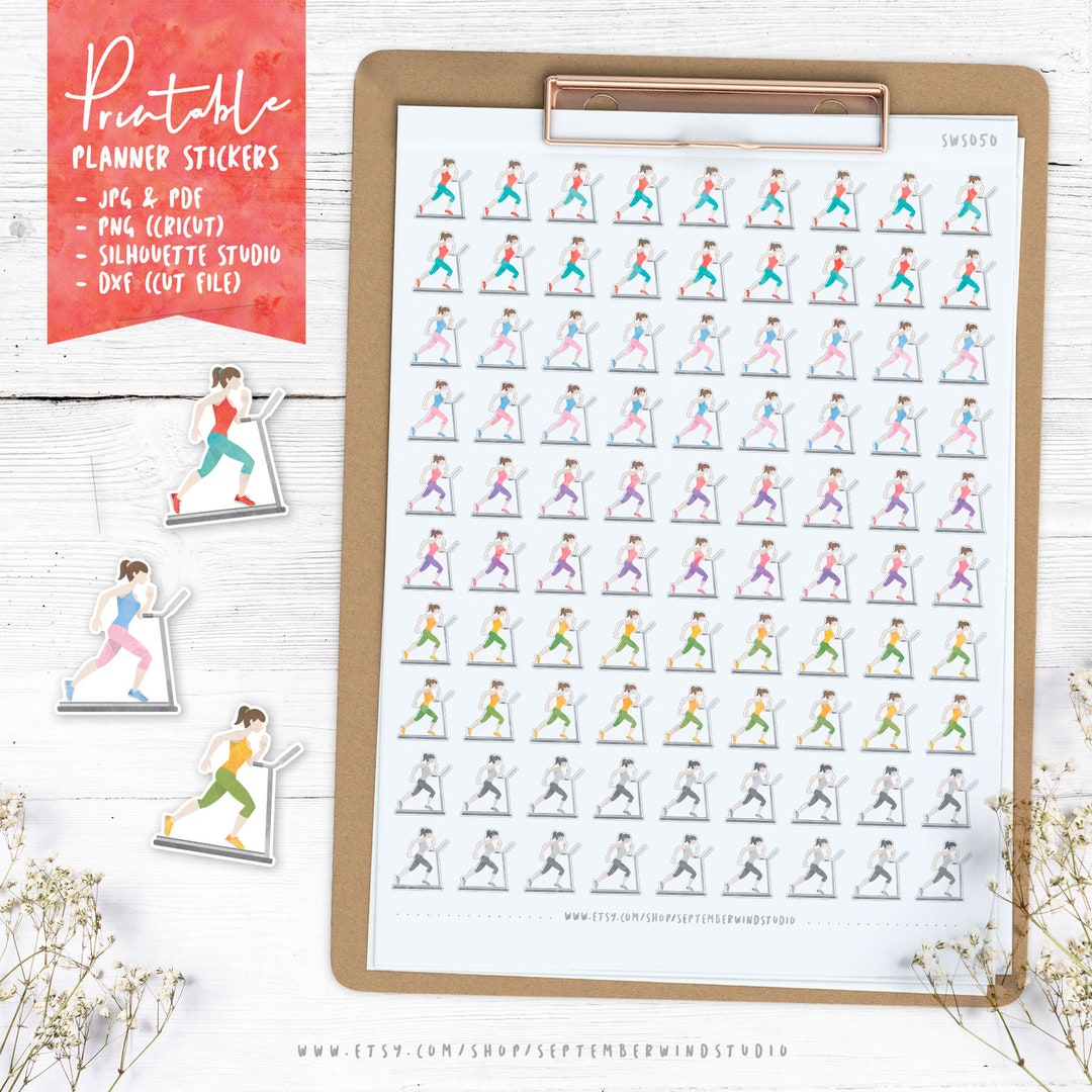 Treadmill Printable Planner Stickers, Fitness Stickers, Running ...