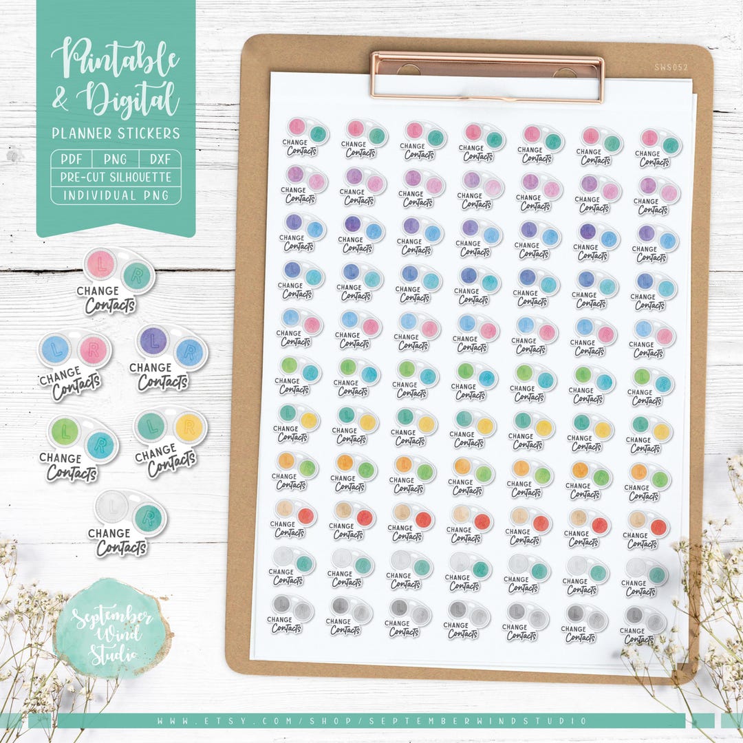 Change Contacts Printable Planner Stickers, Contact Lenses Digital ...