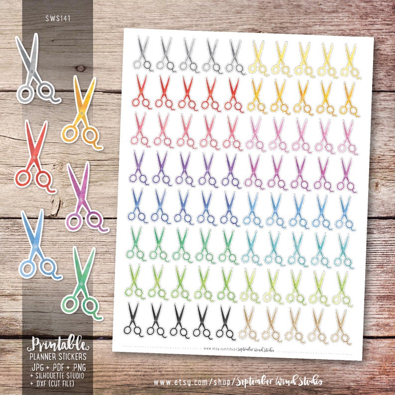 Scissor Printable Planner Stickers Watercolor Scissor | Etsy