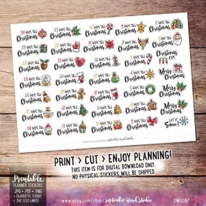 Christmas Countdown Printable Planner Stickers Watercolor - Etsy