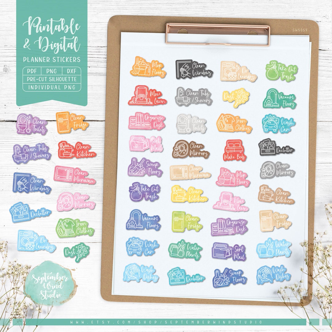 Cleaning Printable Planner Stickers, House Chores Stickers, Cricut ...