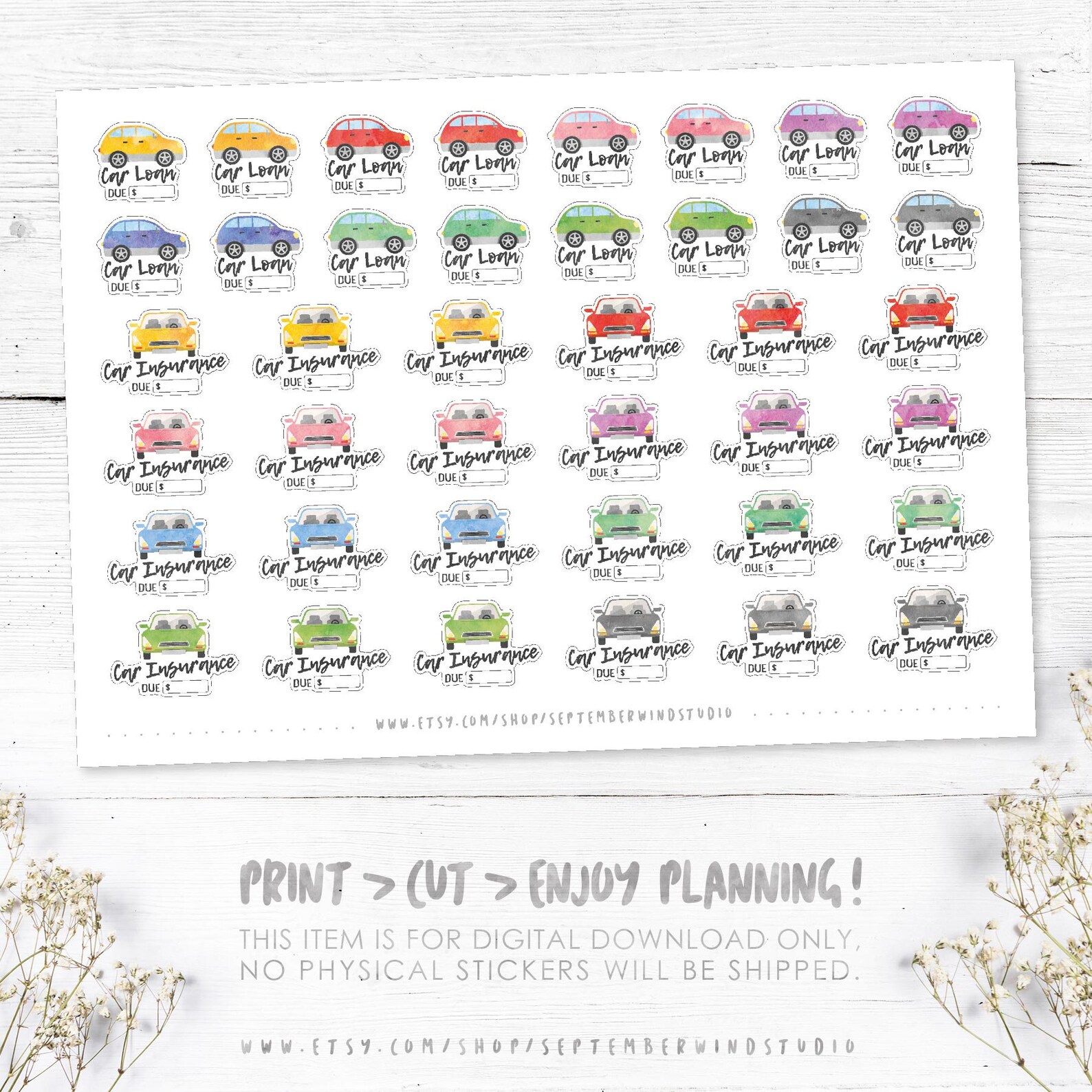 Payment Due Printable Planner Stickers, Watercolor Payment Stickers ...