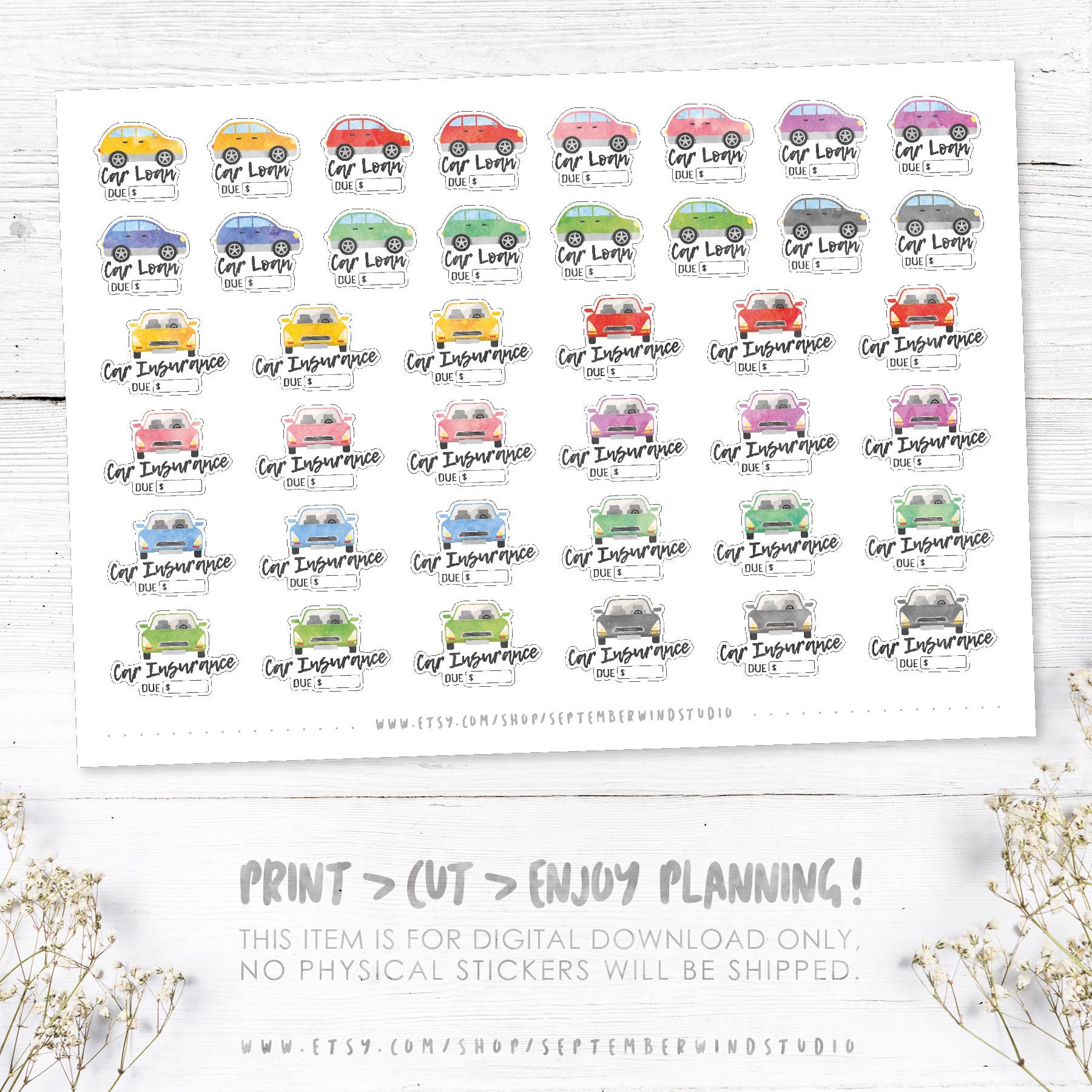Payment Due Printable Planner Stickers Watercolor Payment - Etsy
